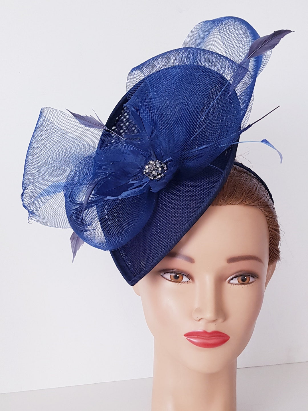 Navy Blue Wedding Hat. BIRDCAGE VEIL , Blue Wedding Hat, Bridal Hat ...