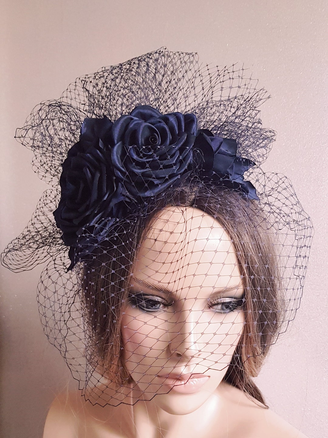 Navy Blue Fascinator, Navy Blue Birdcage Veil, Navy Blue Wedding Hair ...