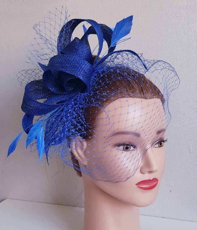 Royal Blue Fascinator Royal Blue Hat Headband, Blue Sinamay Fascinator ...