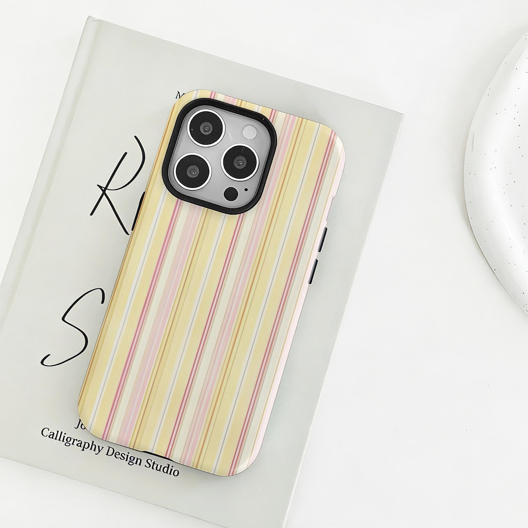 Pastel Stripe Phone Case, Retro Aesthetic Yellow Pink Minimal Case, for ...