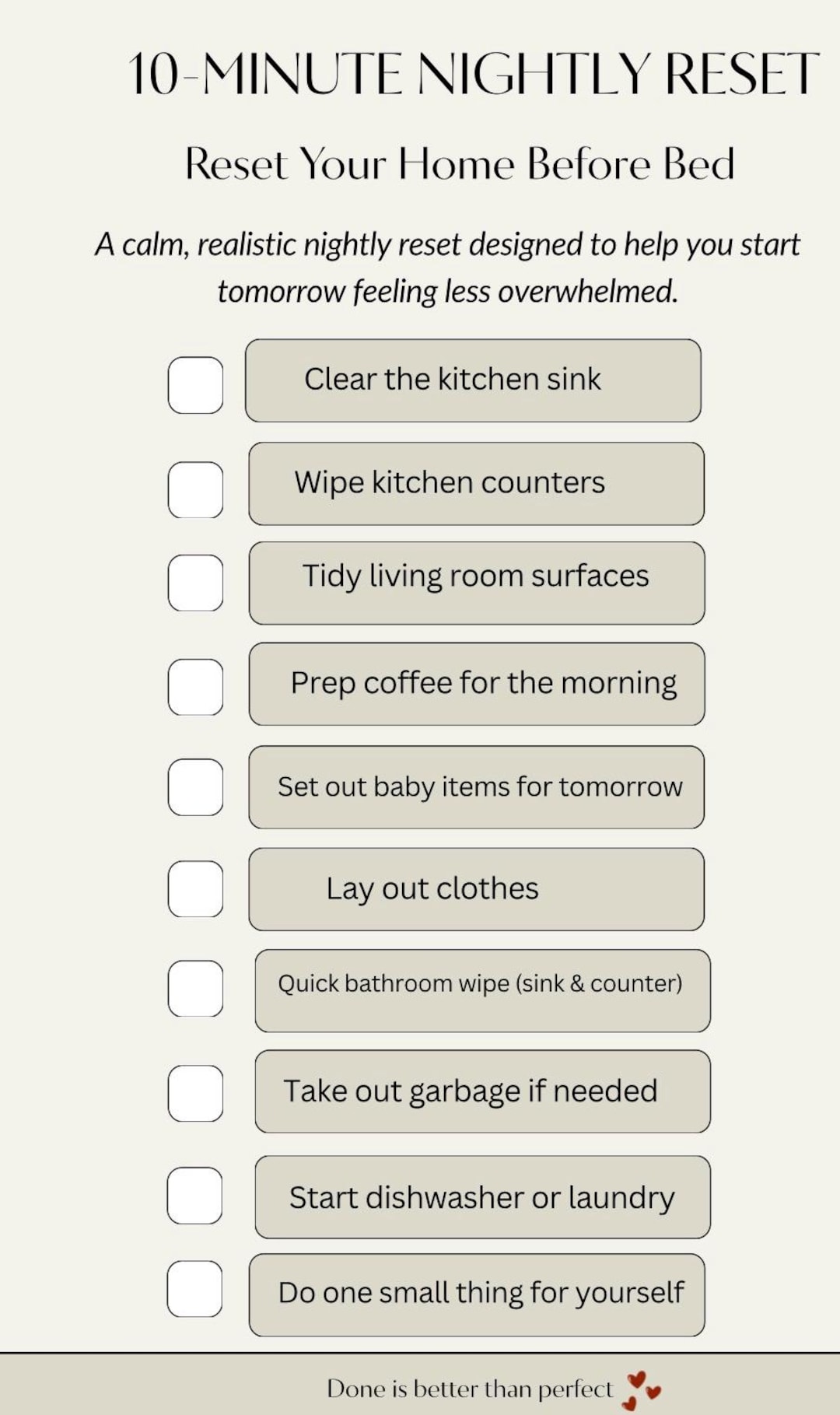 Simple Nightly Reset Checklist | Printable Evening Routine for a Calm ...