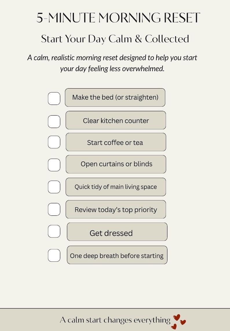 5-minute Morning Reset Checklist | Calm Morning Routine Printable ...