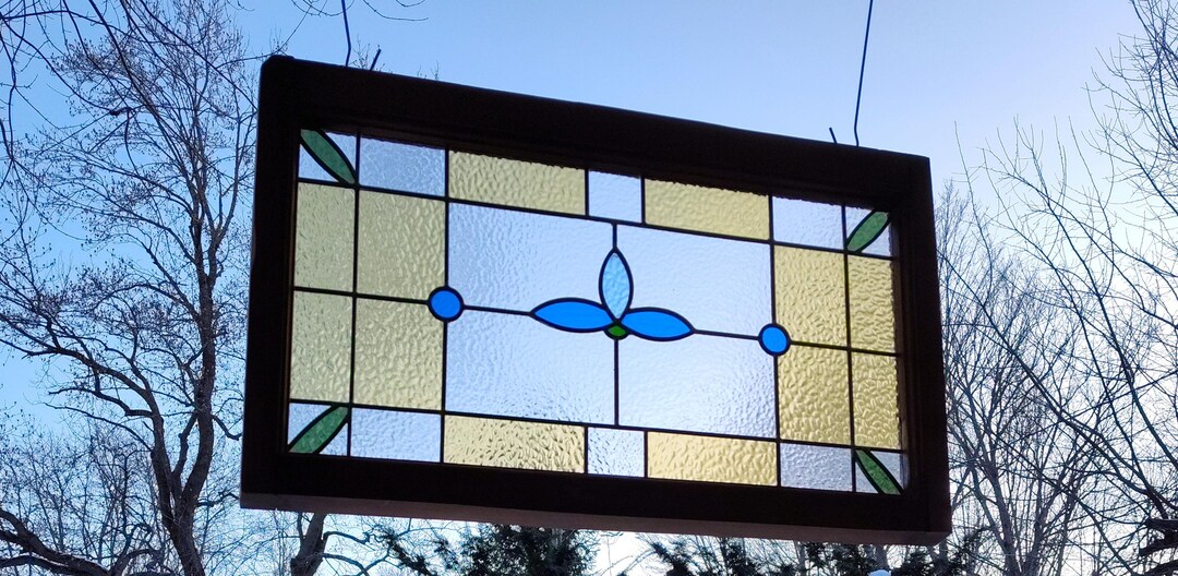 Framed Stained Glass Flower Panel: Rustic Edwardian Window Transom - Etsy