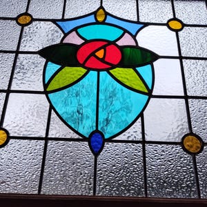 Large Leaded Stained Glass Window Panel Framed in Reclaimed Wood Frame ...
