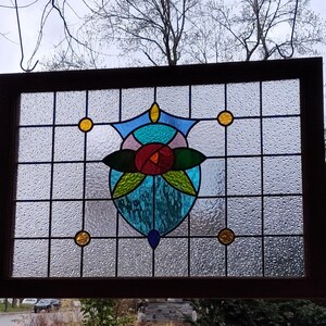 Large Leaded Stained Glass Window Panel Framed in Reclaimed Wood Frame ...