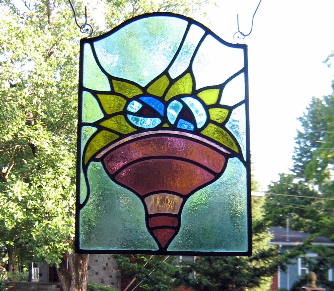 Leaded Stained Glass Window Panel Cornucopia Decor - Etsy