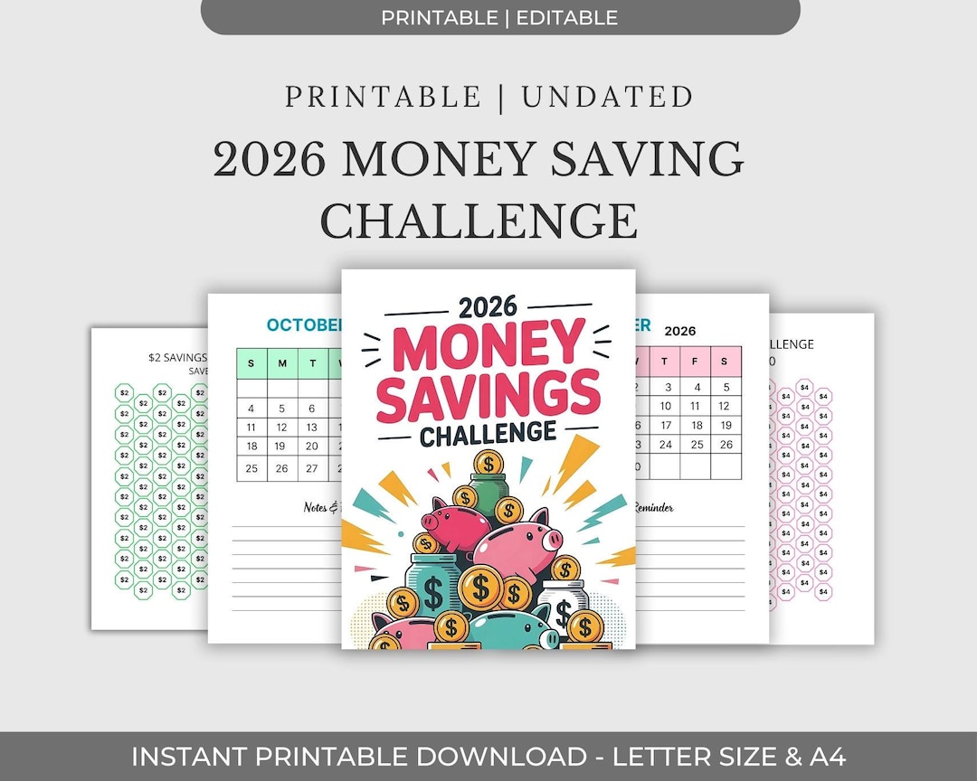 2026 Money Saving Challenge Printable, Savings Tracker Sheet, Budget ...