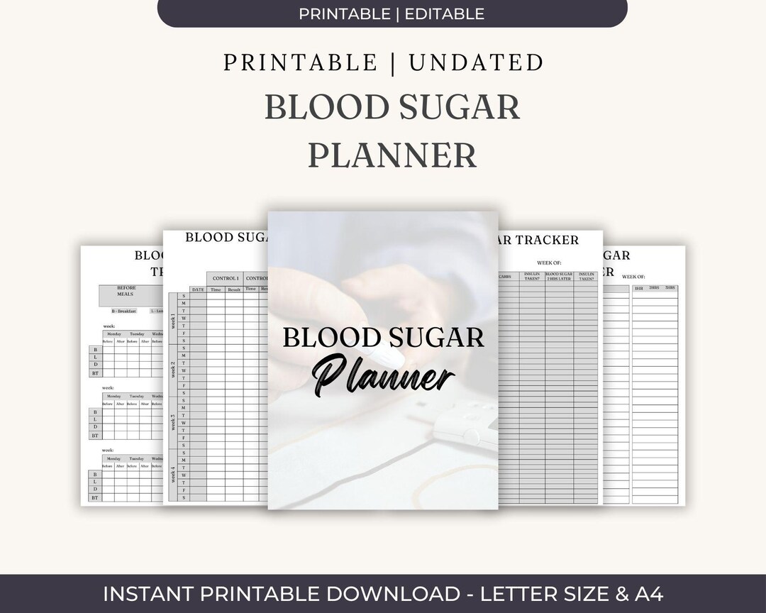 Blood Sugar Log Book Printable PDF | Diabetes Tracker Planner Glucose ...