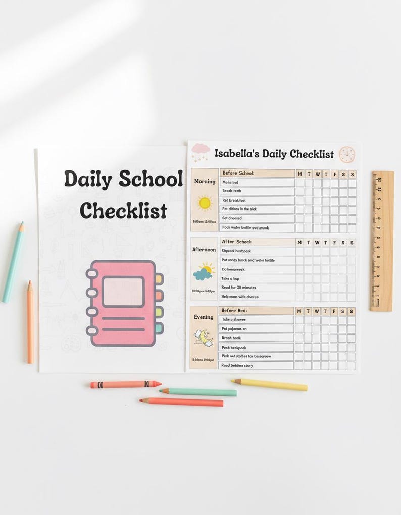 Daily School Checklist for Kids Printable | Morning Routine Chart ...