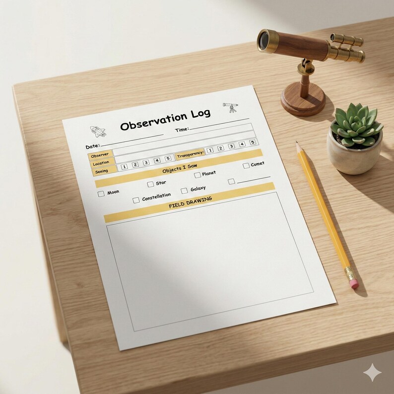 Moon Phase Observation Log Printable | Astronomy Worksheet for Kids ...