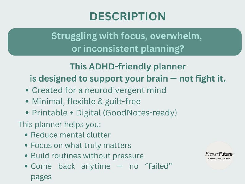 ADHD Friendly Planner | Minimal Focus Planner | Digital & Printable - Etsy