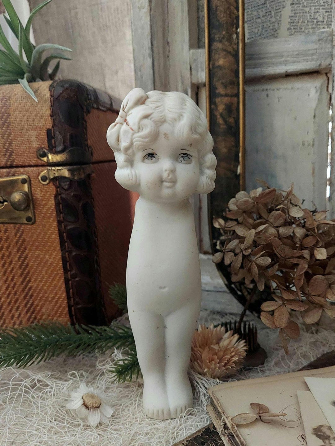 Vintage Bisque Doll Faded Paint No Arms - Etsy