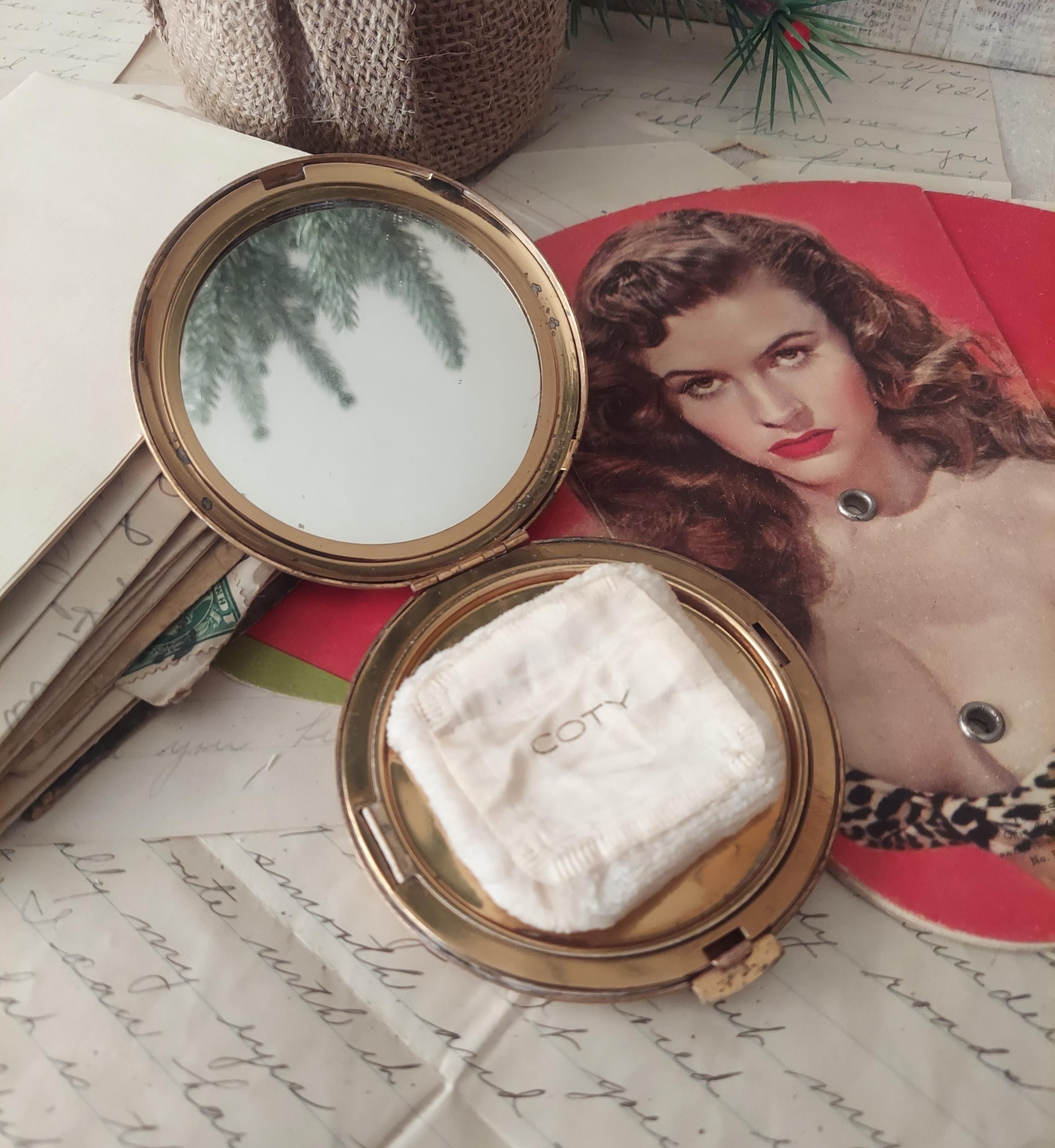 Vintage Brass Coty Powder Compact With Mirror Art Deco - Etsy