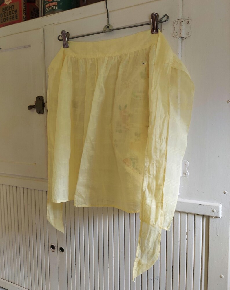 Vintage Semi Sheer Yellow Apron With Floral Pocket - Etsy