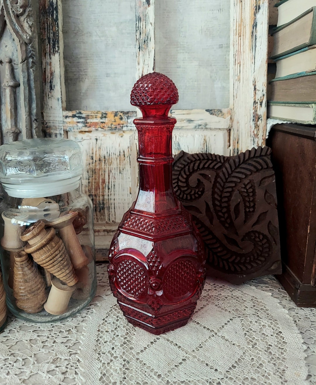 Vintage Red Avon Decanter - Etsy