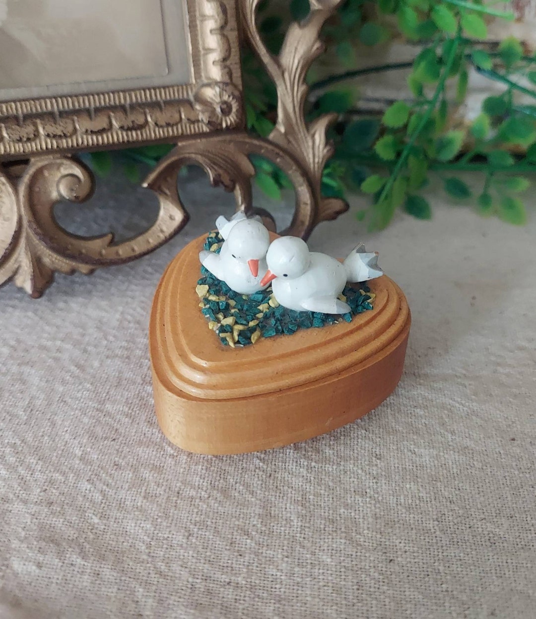 Vintage Small Wooden Love Birds Ring Box Heart Shaped Birds - Etsy
