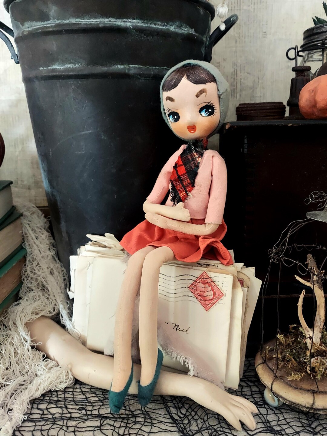 Vintage Stockinette Big Eyed Mod Posable Doll With Original Clothing ...