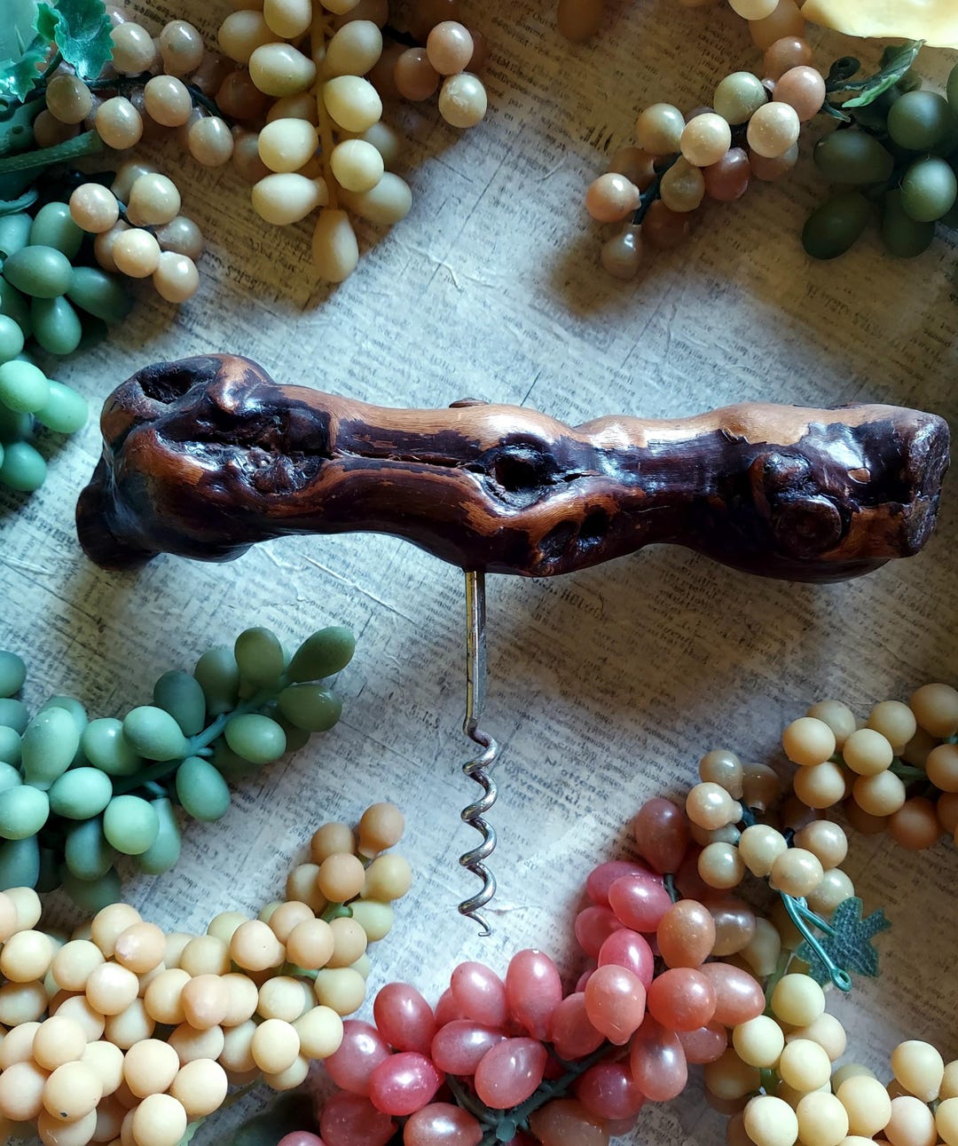 Vintage Grape Vine Burl Wood Cork Screw Bottle Opener - Etsy