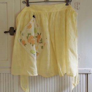 Vintage Semi Sheer Yellow Apron With Floral Pocket - Etsy
