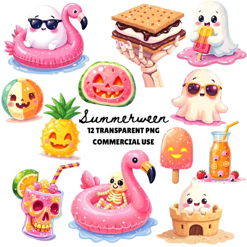 Summerween PNG, Summerween Clipart in Watercolor, Summerween Clipart ...