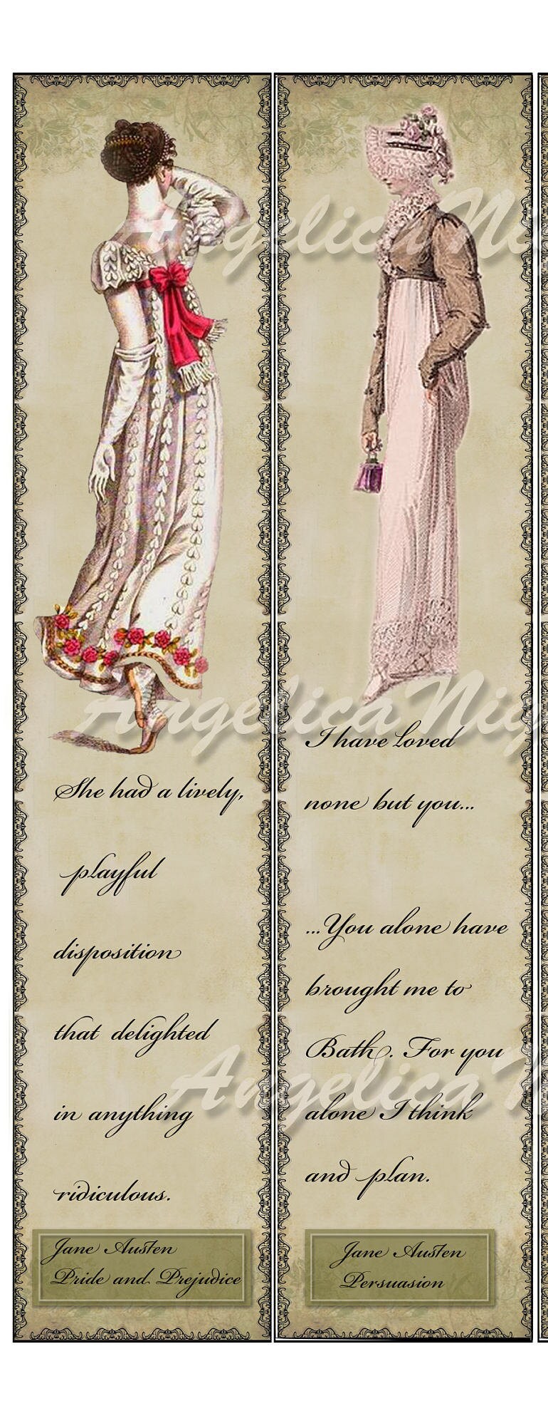 Eight Jane Austen Heroine Quote Bookmarks Digital Collage - Etsy