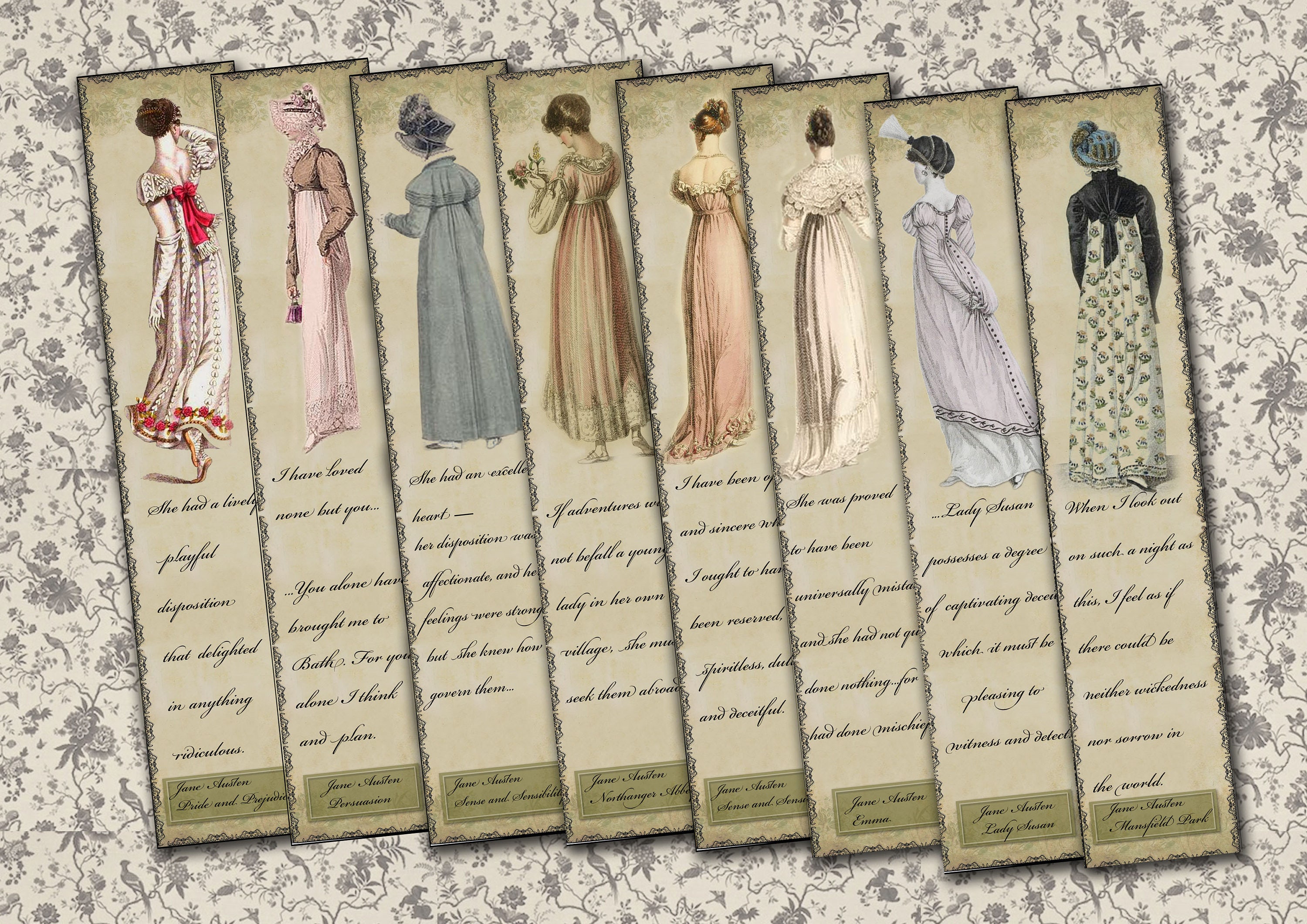 Eight Jane Austen Heroine Quote Bookmarks Digital Collage - Etsy