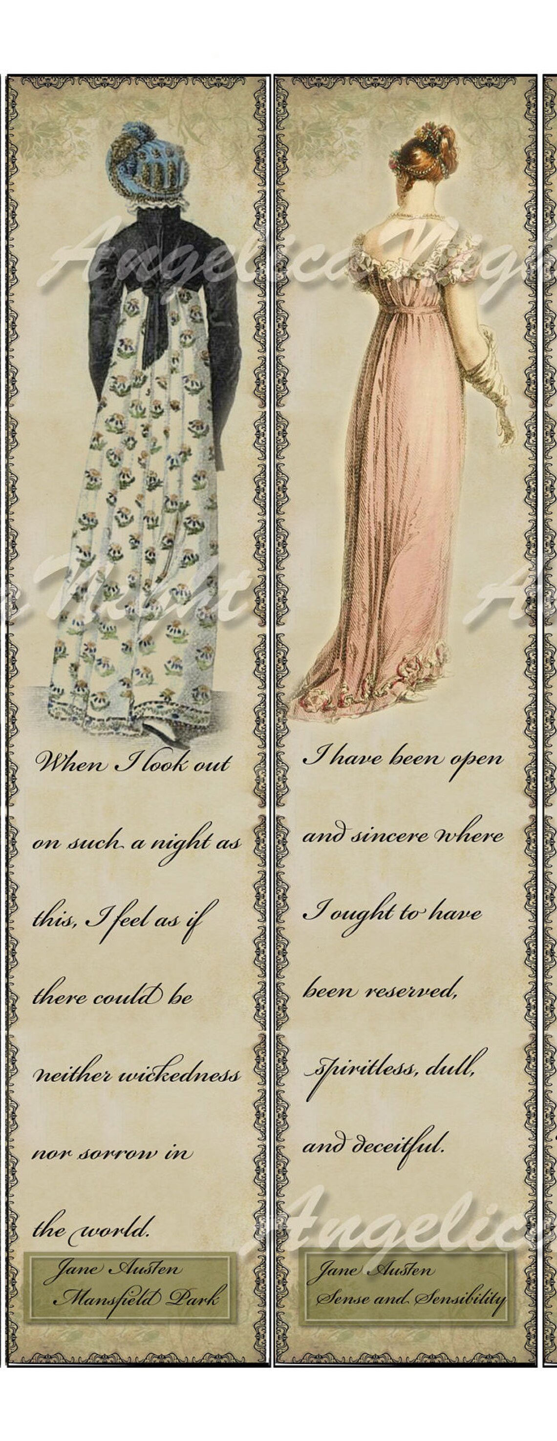 Eight Jane Austen Heroine Quote Bookmarks Digital Collage - Etsy