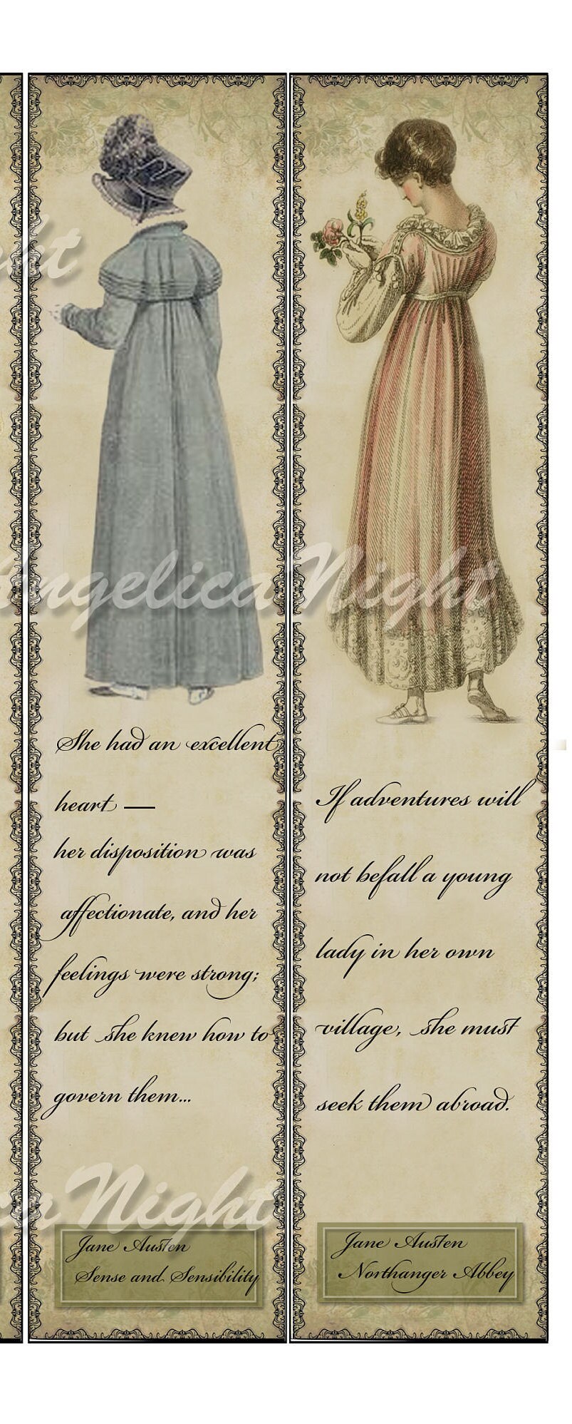 Eight Jane Austen Heroine Quote Bookmarks Digital Collage - Etsy