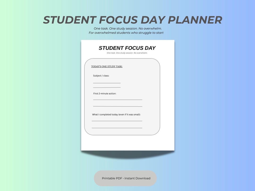 Can’t Start Studying? Student Focus Planner PDF | ADHD Study Reset for ...