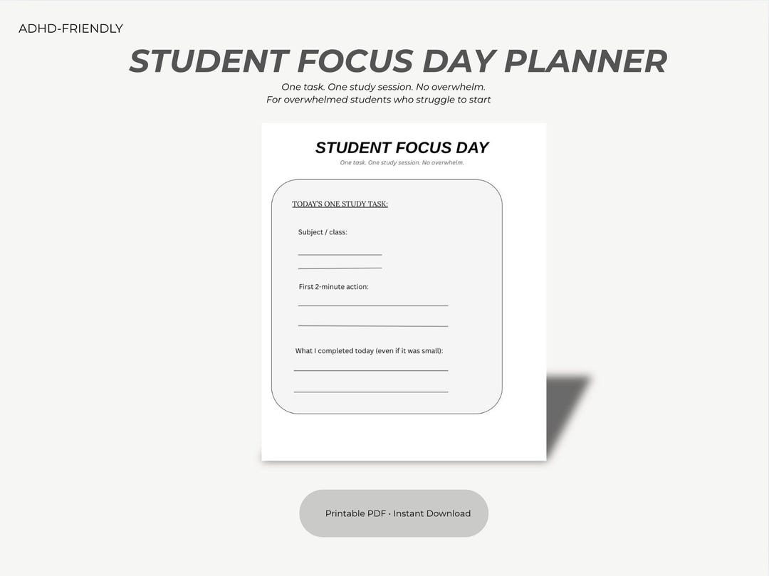 Student Focus Day Planner PDF | ADHD Study Planner Printable | Study ...