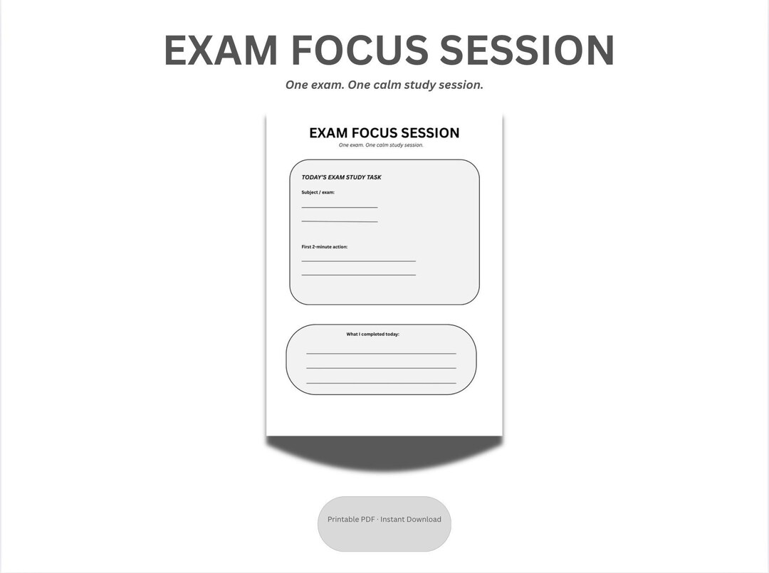 Exam Focus Session Planner | ADHD Study Printable | One Task Study ...