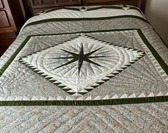 King Sz, Mariners Compass Star, Amish Quilt, Amish Handstitched Quilt, Handmade Quilt, Modern ...