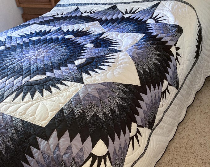 King, Amish Quilt, Mariners Compass Star, Amish Handstitched Quilt ...