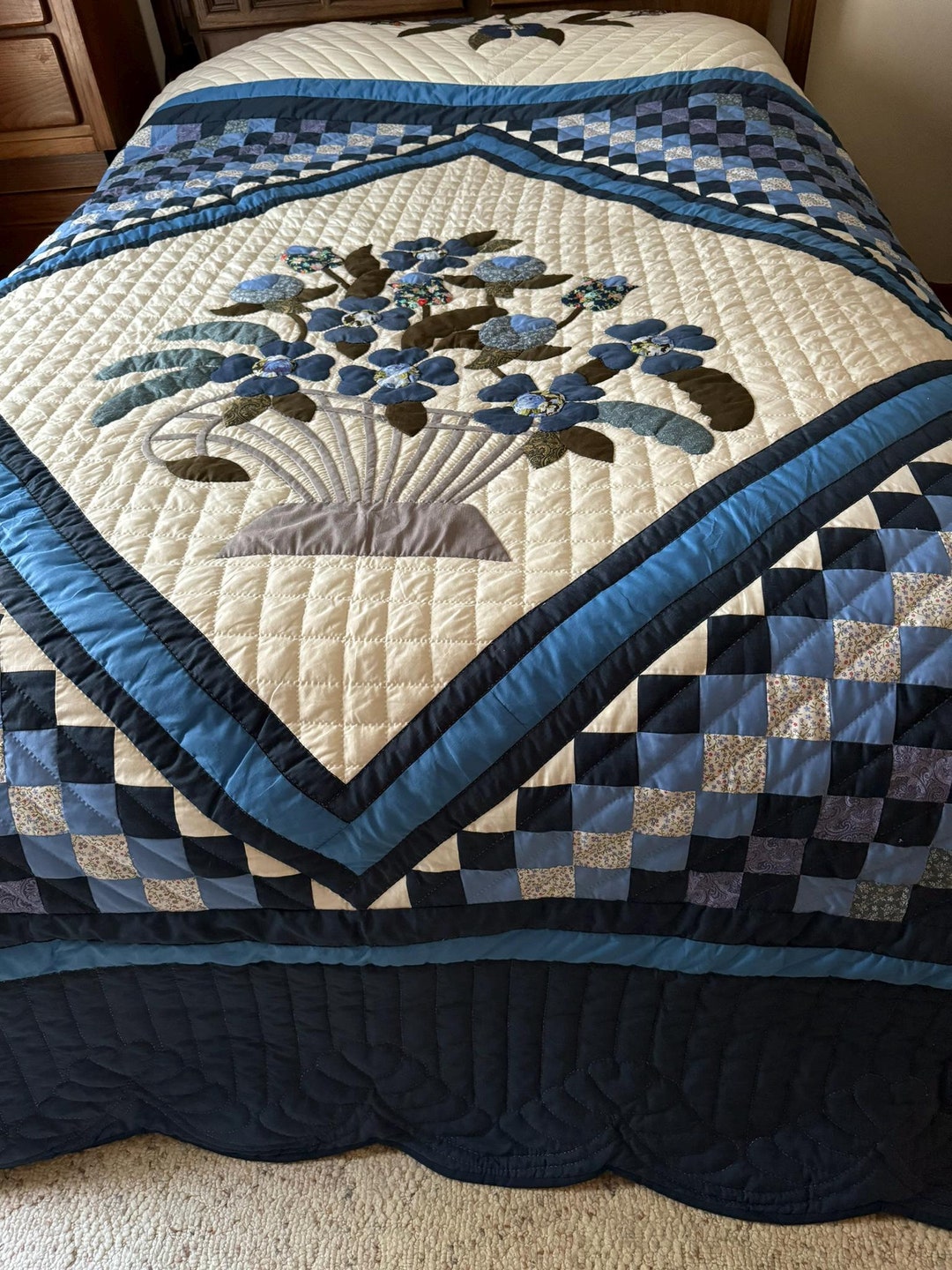 King Size, Amish Quilt, Spring Basket, Amish Handstitched, Handmade ...