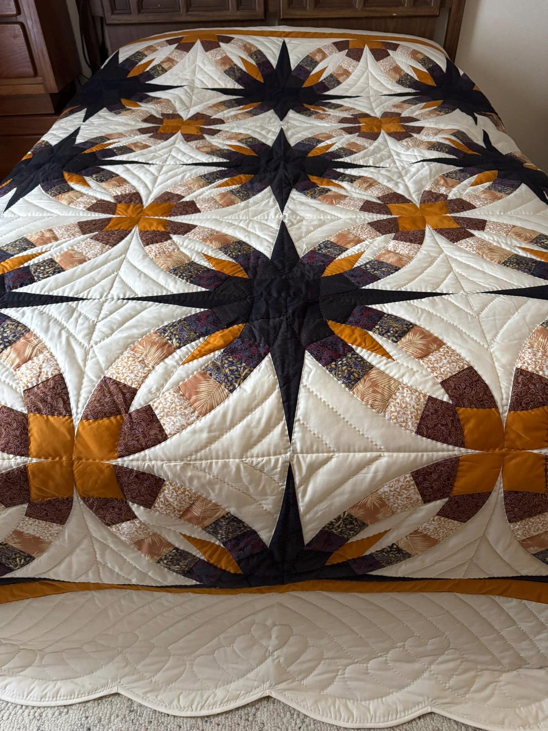 King Sz, Amish Quilt, Wedding Ring Star, Amish Handstitched Quilt ...