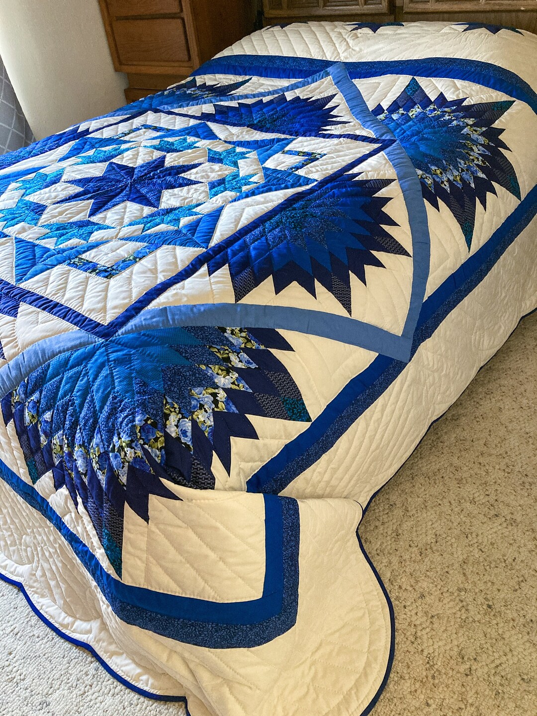 King Size, Ozark Star, Amish Quilt, Amish Handstitched, Handmade Quilt ...