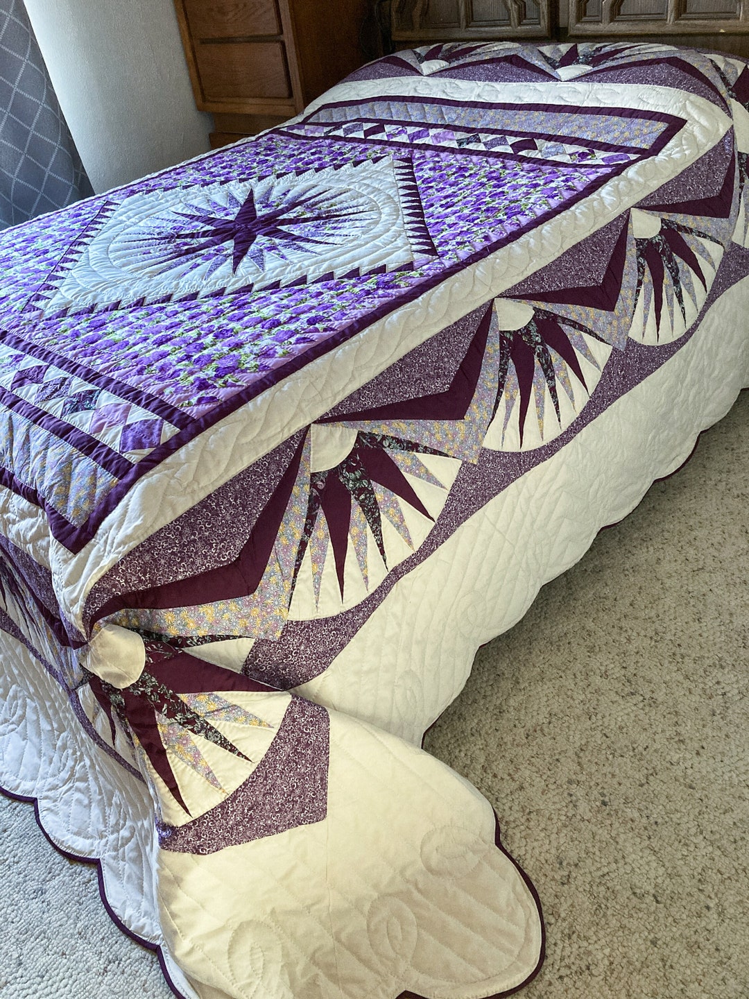 Purple Mariners Compass Star, Amish Quilt, Handmade Quilt, Modern Quilt ...