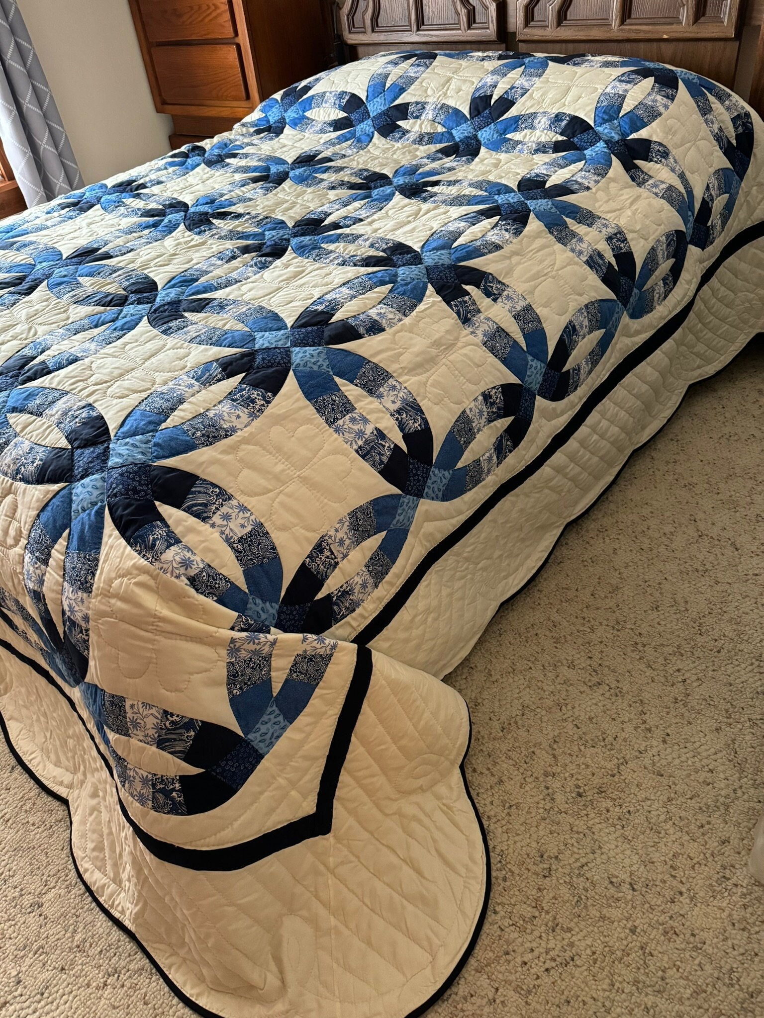 Queen Size, Amish Quilt, Wedding Ring, Amish Handstitched Quilt ...