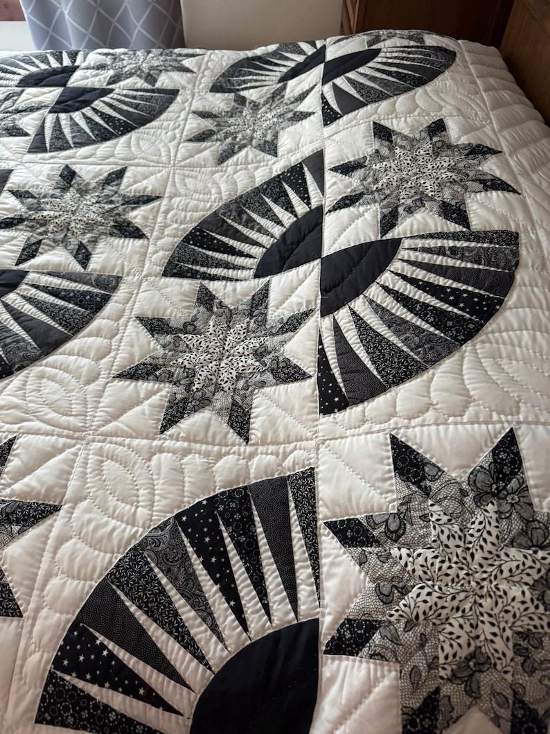 King Size, Amish Quilt, Star Fan, Amish Handstitched, Handmade, Modern ...