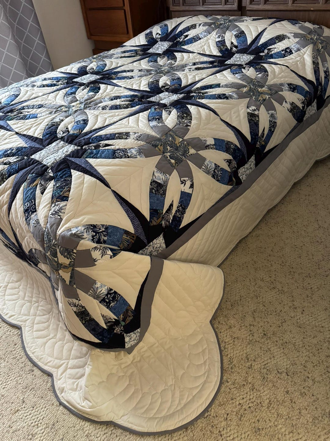 King Size, Amish Quilt, Wedding Ring Star, Amish Handstitched, Handmade ...