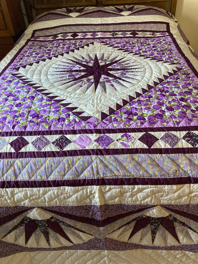 Purple Mariners Compass Star, Amish Quilt, Handmade Quilt, Modern Quilt ...