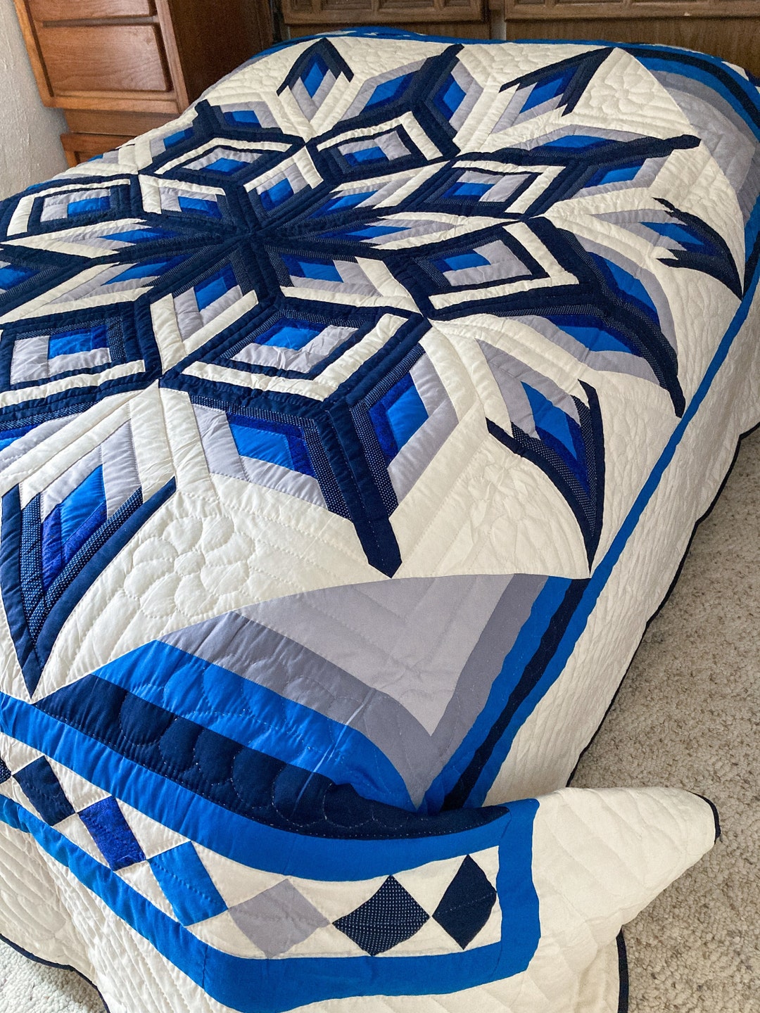 King Size, Snow Flake, Amish Quilt, Amish Handstitched Quilt, Handmade Quilt, Modern Quilt ...