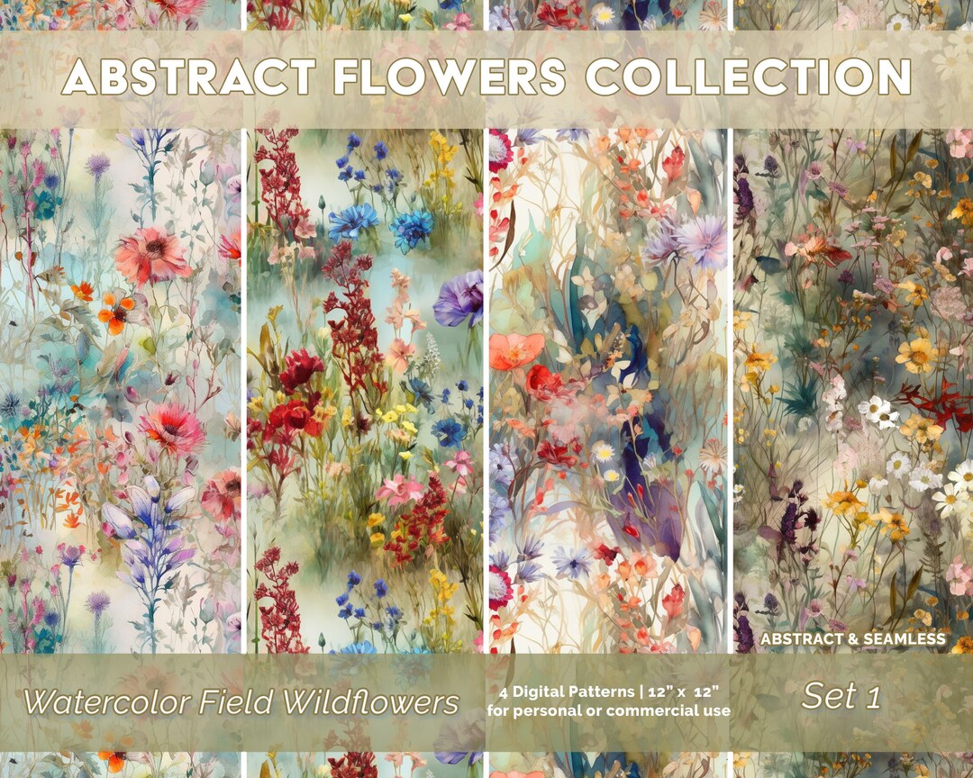 Watercolor Field Wildflower, Spring Floral Medley Digital Paper ...
