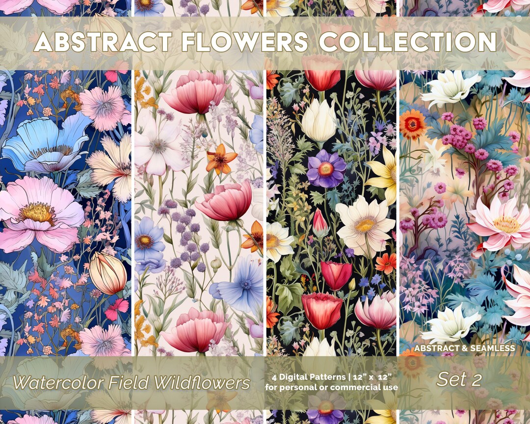 Watercolor Field Wildflower, Spring Floral Medley Digital Paper ...