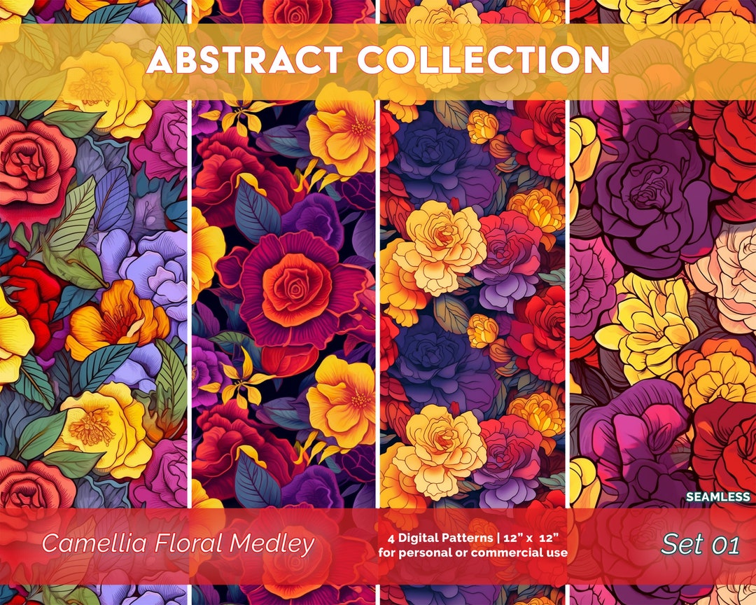 Camellia Floral Medley Rainbow Digital Paper - SEAMLESS - Watercolor ...