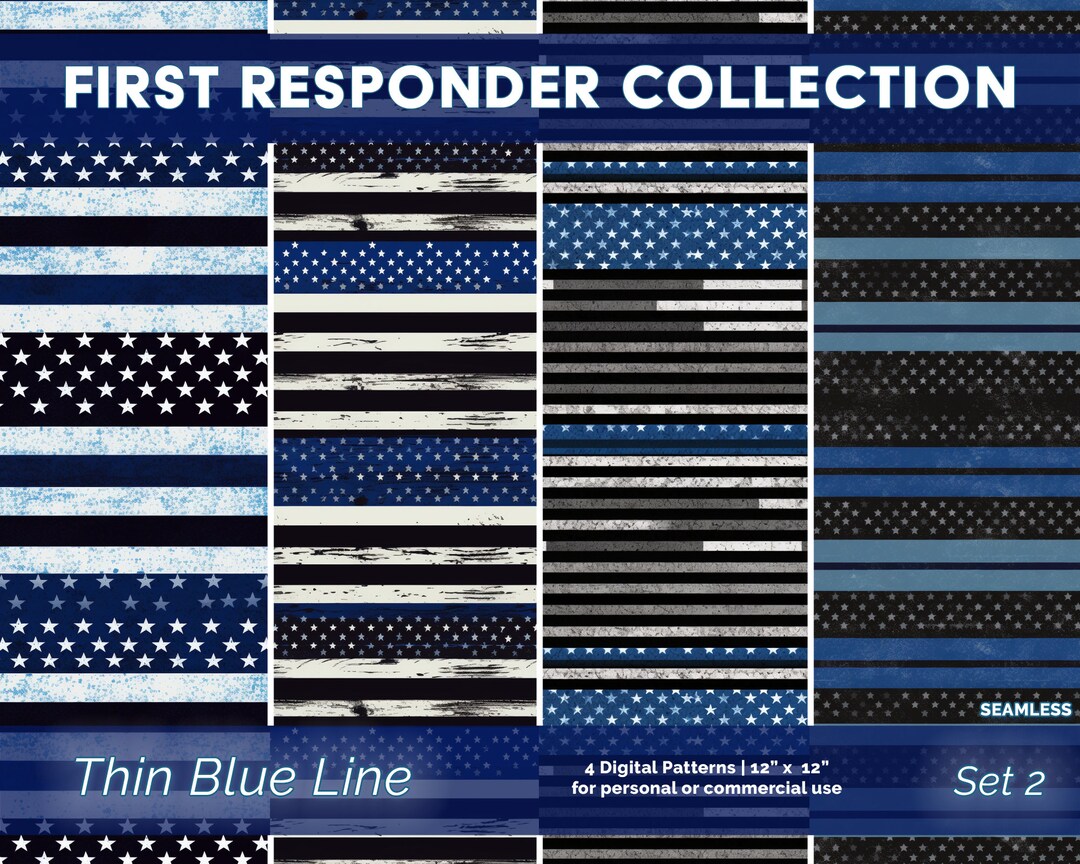 Thin Blue Line, Police, First Responder Patterns, Digital Paper ...