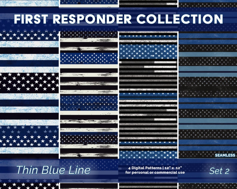 Thin Blue Line, Police, First Responder Patterns, Digital Paper ...