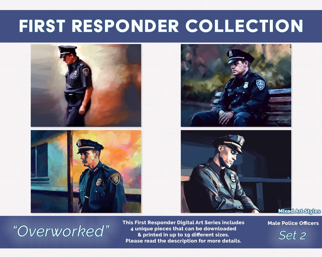 Overworked a Digital Art Print Series, Four Male Police Officers, Thin ...
