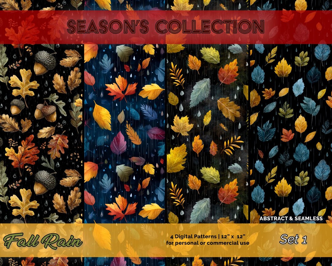 Watercolor Fall Rain Digital Paper: Seamless Autumn Patterns (digital ...
