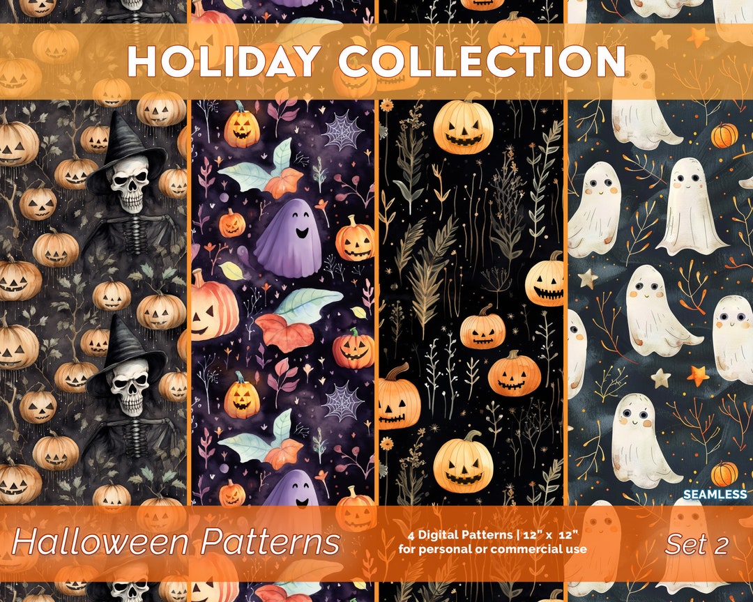 Halloween, Hallows Eve, Ghosts, Scary Pumpkin Digital Paper - SEAMLESS ...